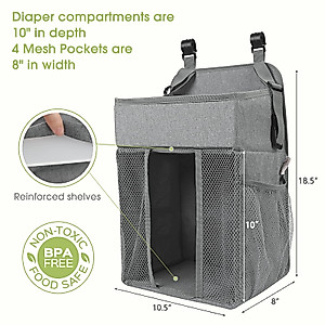 Maliton Changing Table Diaper Organizer - Baby Hanging Diaper Stacker Nursery Caddy Organizer for Cribs Playard Baby Essentials Storage (Gray)