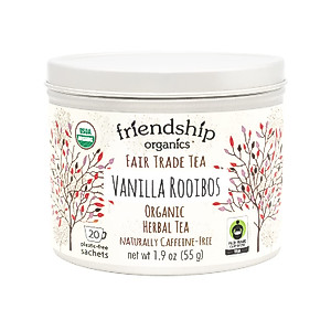 Friendship Organics Vanilla Rooibos Tea Bags, Organic and Fair Trade Herbal 22 Count