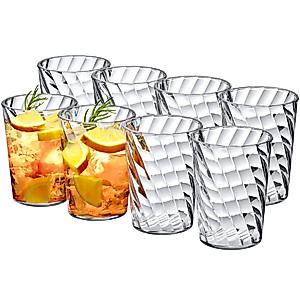 Amazing Abby - Glacier - 14-Ounce Plastic Tumblers (Set of 8), Plastic Drinking Glasses, All-Clear Reusable Plastic Cups, Stackable, BPA-Free, Shatter-Proof, Dishwasher-Safe