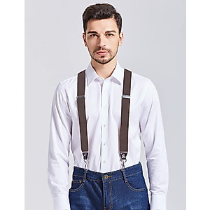 Men's Suspenders with Swivel Hooks and Elastic Straps Y-back, for Heavy Duty, Big and Tall (Coffee)