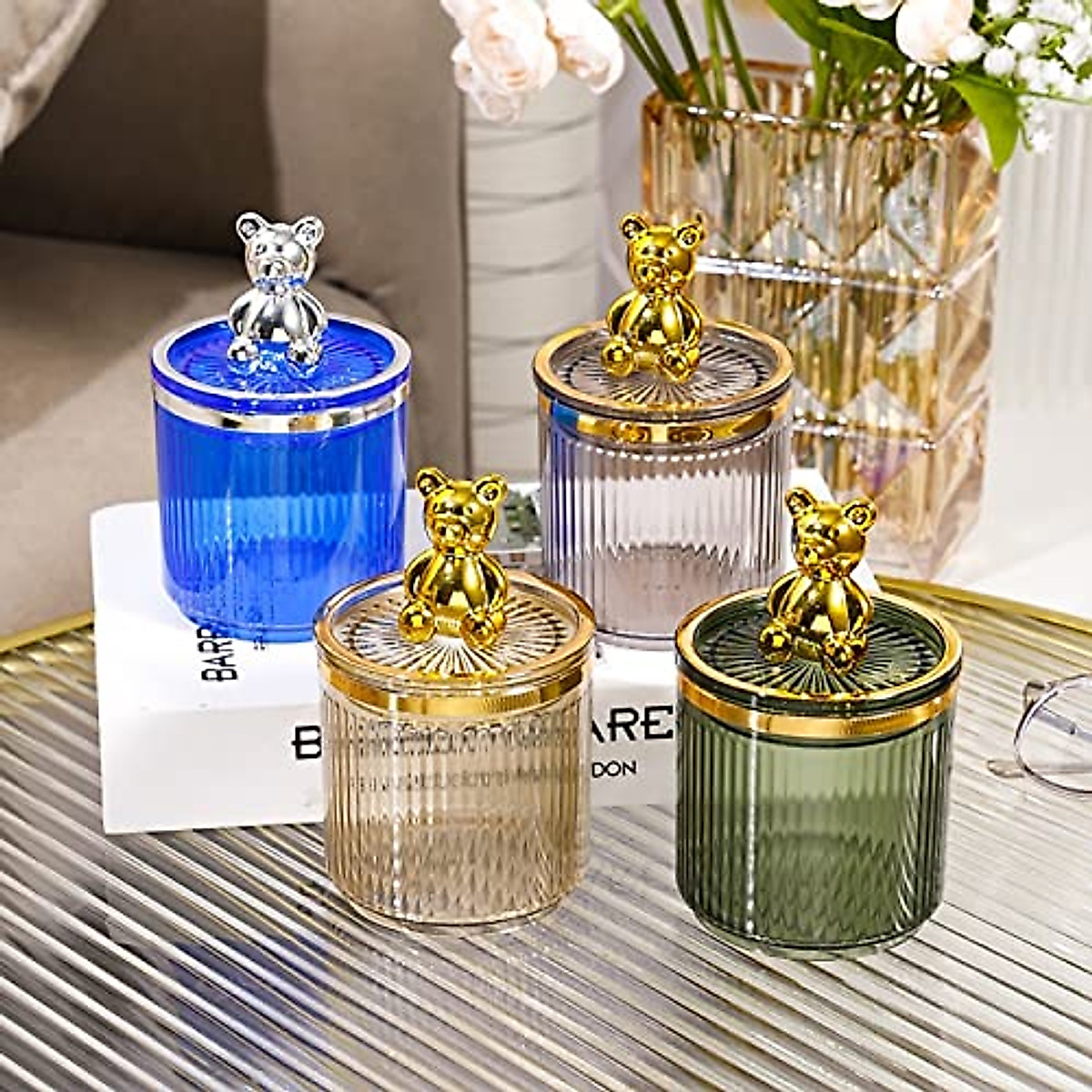 Worparsen Cotton Swab Storage Box, Transparent Smooth Edge with Lid, Dustproof Moisture-proof Store Cosmetics Desktop Organizer, Cotton Qtip Storage Box for Cotton Swabs Balls Makeup Pads Floss Orange