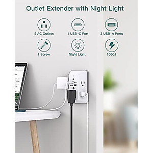 Surge Protector, Outlet Extender with Night Light, Addtam 5-Outlet Splitter and 4 USB Ports and 10Ft Surge Protector Power Strip with 8 AC Outlets and 4 USB Ports(1 USB C), for Home, Office and Dorm