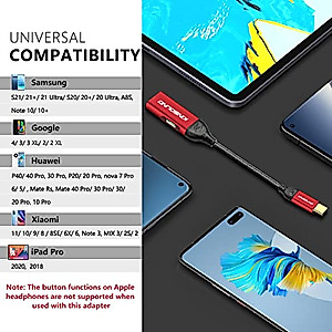 USB C to 3.5 mm Jack Adapter, 24bit Hi-Res Sound Type C to Audio Connector PD Fast Charging Compatible with Samsung Galaxy S22/S21/S20 Plus, Pixel 6/5/4/3/2, iPad Pro/iPad Air/iPad Mini, Red