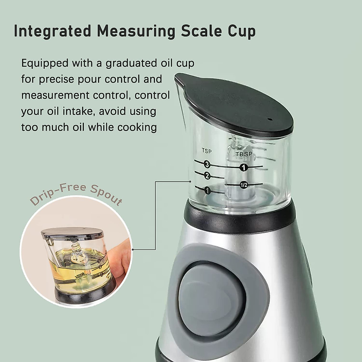 KITWILD Oil Dispenser Bottle for Kitchen, 17oz Olive Oil Dispenser, Cooking Oil and Vinegar Dispenser Bottle Oil Sprayer Bottle Clear Glass Refillable with Measuring Scale Pump