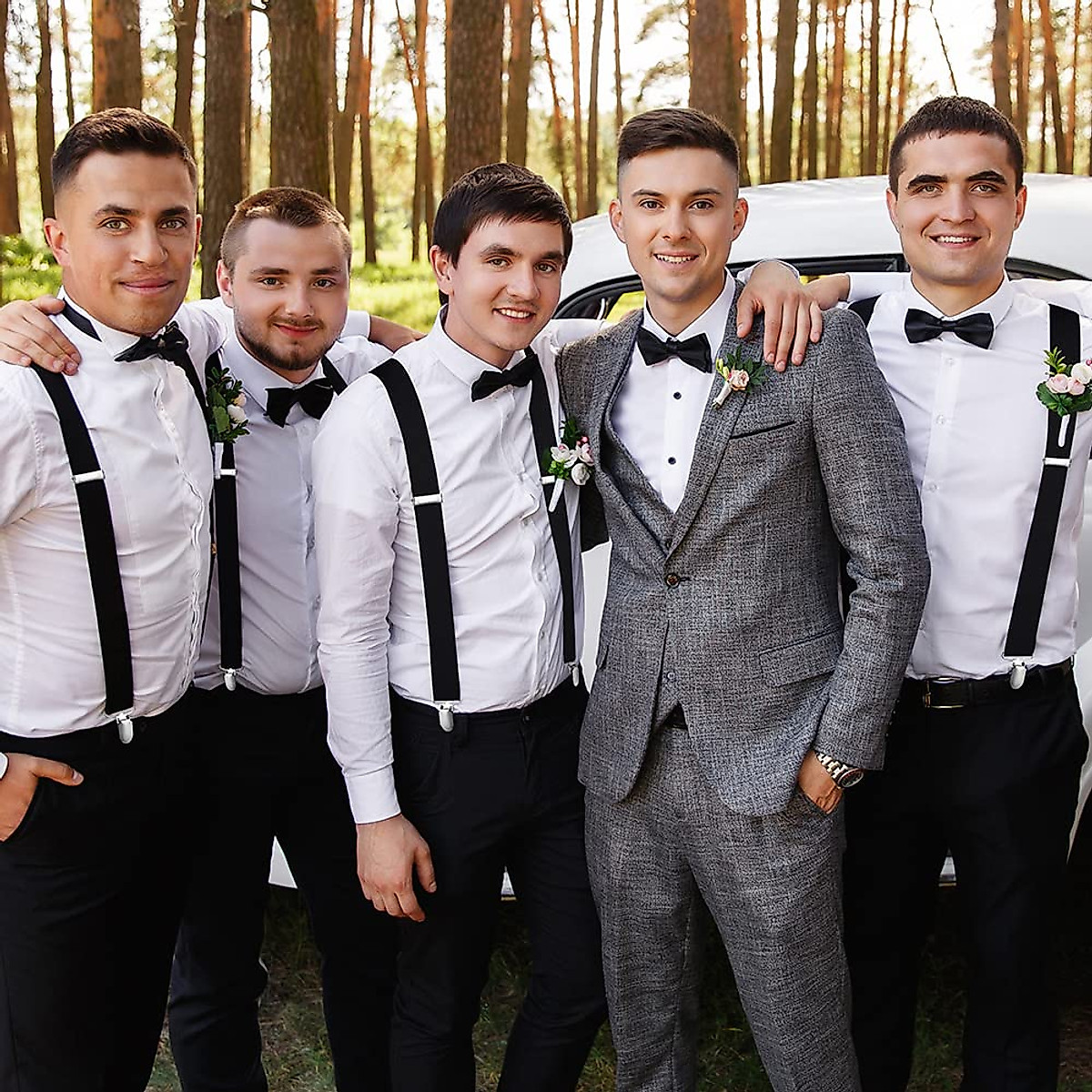 AOMIG Mens Braces, X Shape Mens Suspenders with 4 Strong Metal Clips, 3.5cm Wide Heavy Duty Suspenders, Adjustable Elastic Suspenders Trousers Braces for Graduation Business Party Gifts（Black）