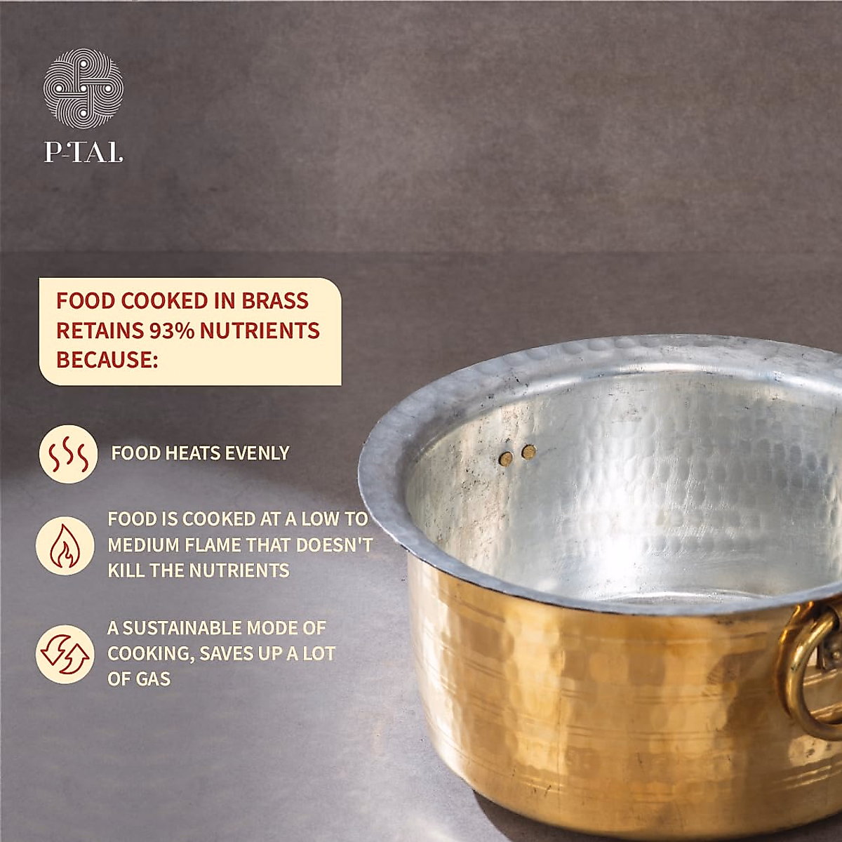 P-TAL Brass Stock Pot with Lid Naturally Nonstick and Toxin Free Pasta Pot Multipurpose Cooking Pot, PFOA and PTFE Free (3.2 Quart)