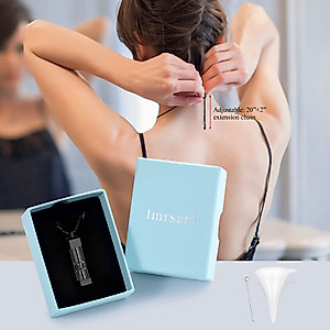 Imrsanl Glass Hourglass Cremation Jewelry Container Vial Urn Necklace Pendant Stainless Steel Cylinder Bottle Memorial Cremation Keepsake Jewelry for Women/Men (Black)