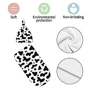 Belinyo Cow Print Newborn Swaddle Set Baby Receiving Blanket with Beanie Hat Infant Sleeping Bag for Girls Boys, One Size