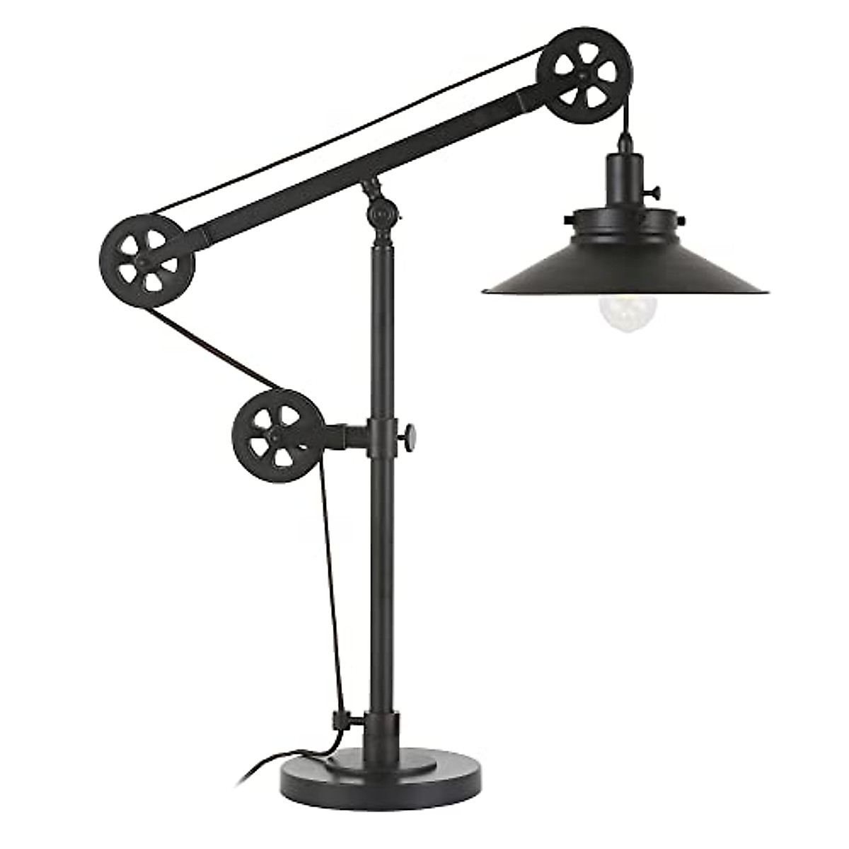 Henn&Hart 29" Tall Wide Brim/Pulley System Table Lamp with Metal Shade in Blackened Bronze/Blackened Bronze, Laptop Desk, Computer Desk, Home Office