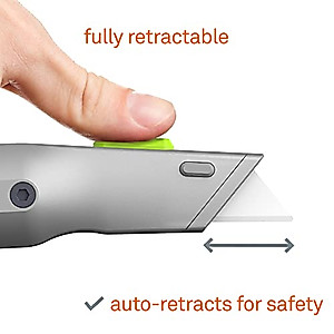 Metal-Handle Utility Knife, Finger Friendly Ceramic Blade, Auto Retracts for Safety, Heavy Metal Handle, Comfortable Grip, Stores Extra Blade, Ambidextrous, Easy Blade Change