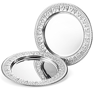 ZENFUN 6 Pack 12" Stainless Steel Charger Plates, Round Metal Plates with Flower Pattern, Large Serving Camping Plates for Home Kichten, Banquets, Parties, Restaurants