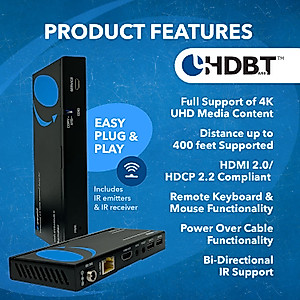 OREI 4K USB 2.0 HDMI Extender Over LAN HDBaseT PoC Single CAT5e/CAT6A/CAT7 Cable 4K @ 60Hz - Up to 400 Ft 4:4:4 - KVM Webcam Remote Keyboard Mouse USB Control - Digital Full HD (4K USB 2.0)