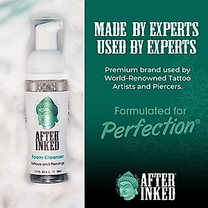 After Inked Tattoo & Piercing Aftercare Foam Cleanser - Quality Wash Soap Cleanser for Tattoos, Body Modifications and Piercings including Ear, Nose and Belly Button Foam Bottle, 1.7 oz