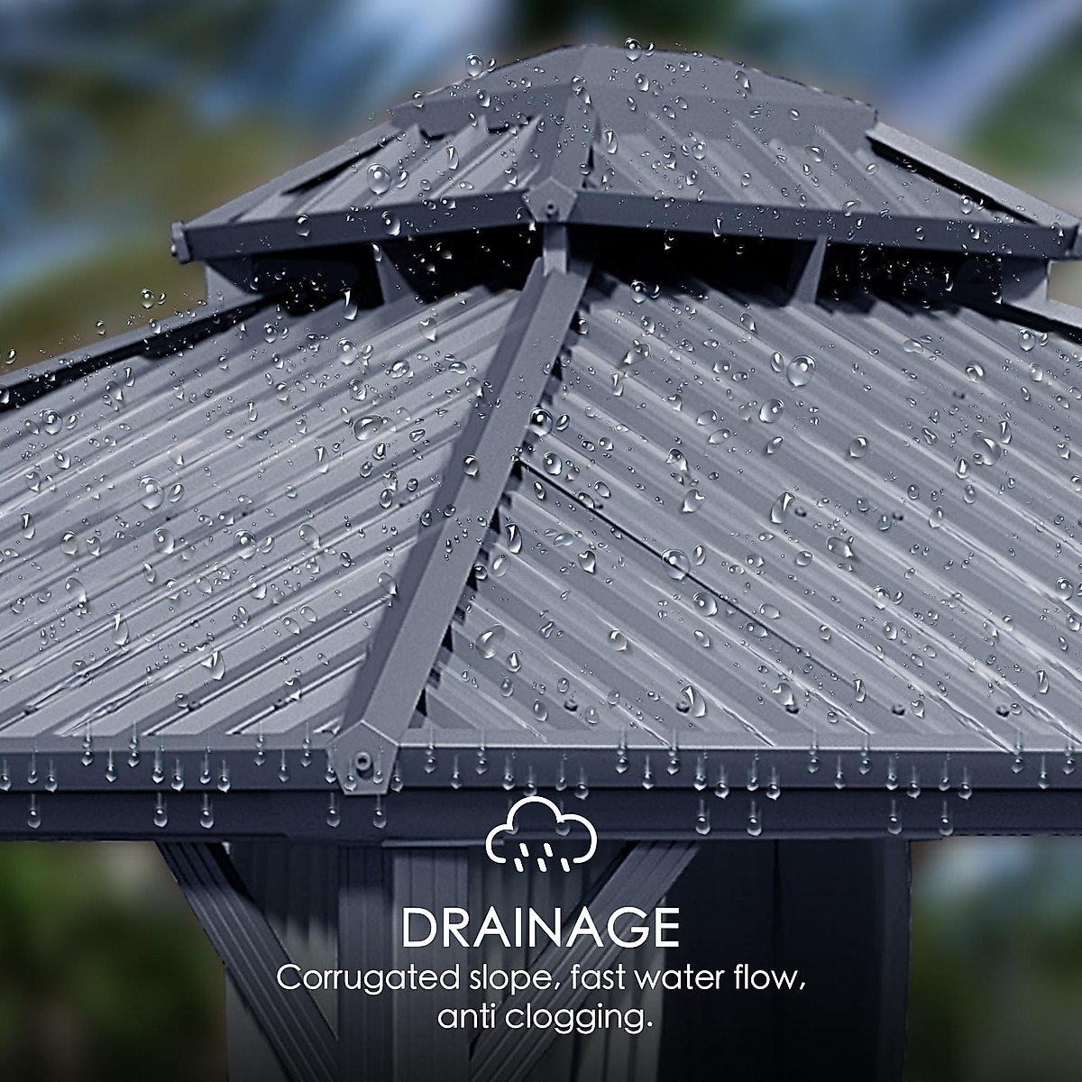 Kozyard Caesar 10'x12' Hardtop Gazebo - Permanent Metal Pavilion with Netting and Shaded Curtains for Patio, Backyard, and Deck - Galvanized Steel Outdoor Aluminum Canopy, Double Roof Gazebo (Grey)