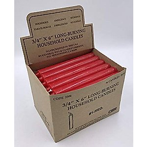 1 Box of 36 Household Utility Candles 6" x 3/4" Unscented (Red)