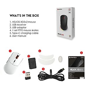 FANTECH Helios XD3 V2 Symmetrical Wireless RGB Gaming Mouse, PixArt 3370 19,000 DPI Kailh Switches 6 Programmable Buttons Professional Grade Small Size Mouse, Dual Modes Mouse, XD3V2 White