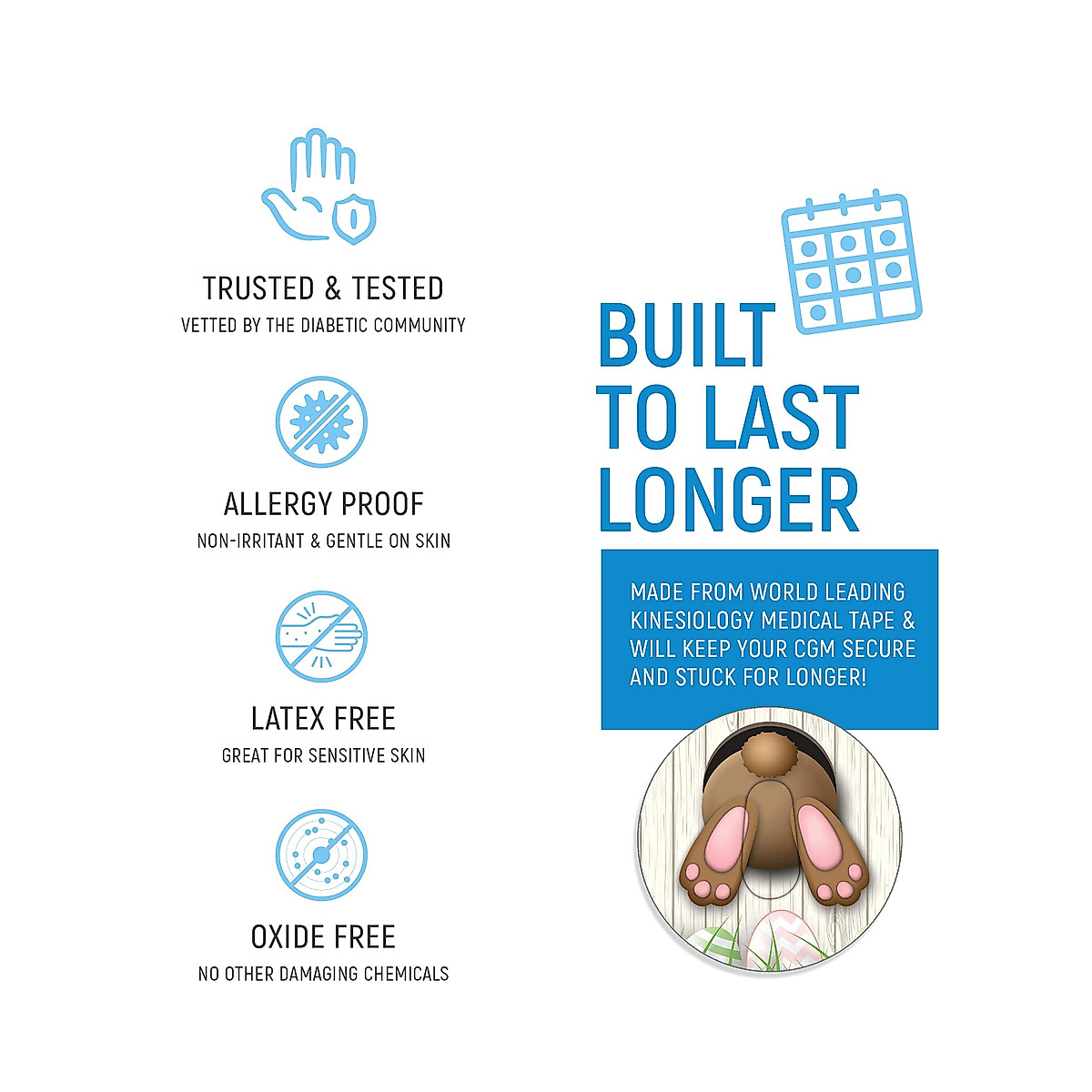 Dexcom G6 Easter Theme precut Adhesive Patches, 5 Pack. Split Backing.