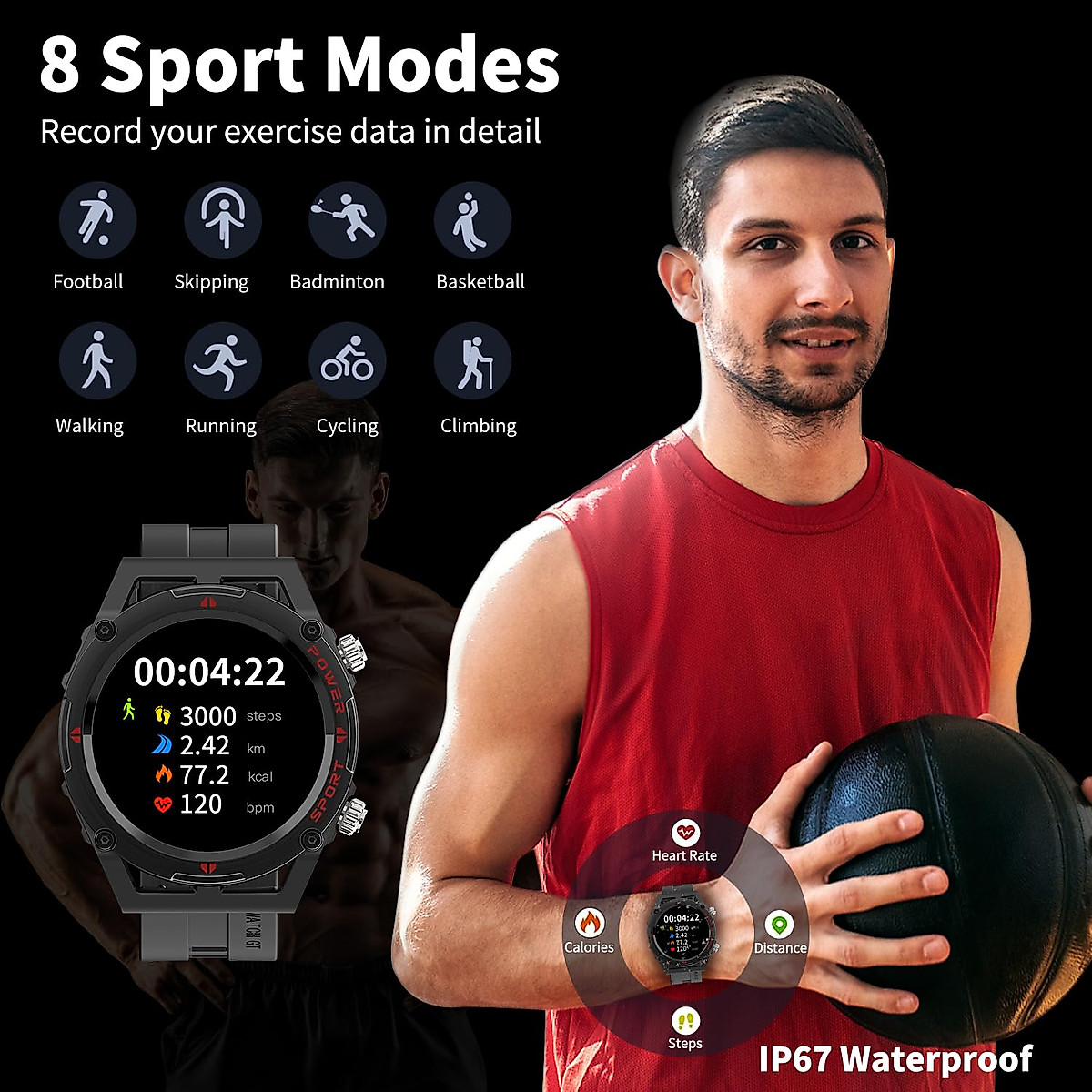 KINGSTAR Smart Watches - 1.32" Smartwatch for Men with Text and Call | Fitness Tracker Watch with Heart Rate Sleep Monitor,AI Voice, Pedometer, IP67 Waterproof Smart Watches for Android iOS Phones