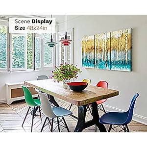 Canvas Wall Art for Living Room Tree Art Teal Yellow Wall Decor Birch Tree Wall Paintings Bedroom Decorations Forest Landscape Picture for Office Home Dining Room Kitchen Bathroom Wall 36x16in