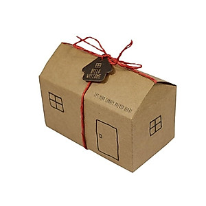 MODADA Gift Bags Paper Gift Box 5sets House Design White Kraft Paper Box Wedding Party Favor Box Cake Candy Box Bag with Paper Tag and String (Color : Kraft)