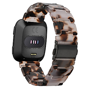 AWSMOR Compatible with Fitbit Versa 2 /Versa/Versa Lite Band Women men Resin Wristbands Strap with Metal Stainless Steel Buckle Replacement for Fitbit Versa 2 Smartwatch（Tortoise Flower）