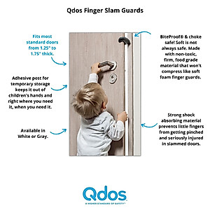 Qdos Safety Finger Slam Pinch Guard | Gray | Guaranteed NOT to compress or fall off like other products - Protect Fingers from Slamming Doors - Bite Proof & Choke Safe - Food Grade Material | 2 pack