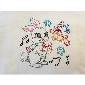 Christmas embroidered tea towel, flour sack towel, vintage pattern, 1 in set of 7 designs, Christmas animals,