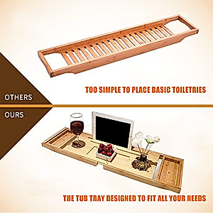 LUKEO Extendable Bath Tray Bathtub Tray Spa Bath Tub Caddy Organizer Book Wine Tablet Holder Reading Rack Bathroom Accessories