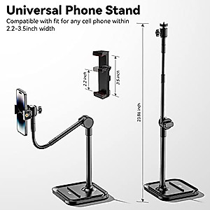 Webcam Stand with Phone Holder, 2 in 1 Adjustable Flexible Gooseneck Camera Mount Desktop Stand with Cell Phone Clamp for Logitech C922 C930e C920S C920 C615, Brio 4K, Gopro Hero and Other Devices
