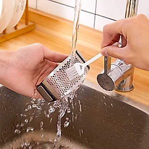 Garlic Press Rocker Silicon Garlic Peeler Stainless Steel Garlic Mincer Clove Crusher Masher Mincing Tool Innovative NEW Kitchen Gadget (silver black color)