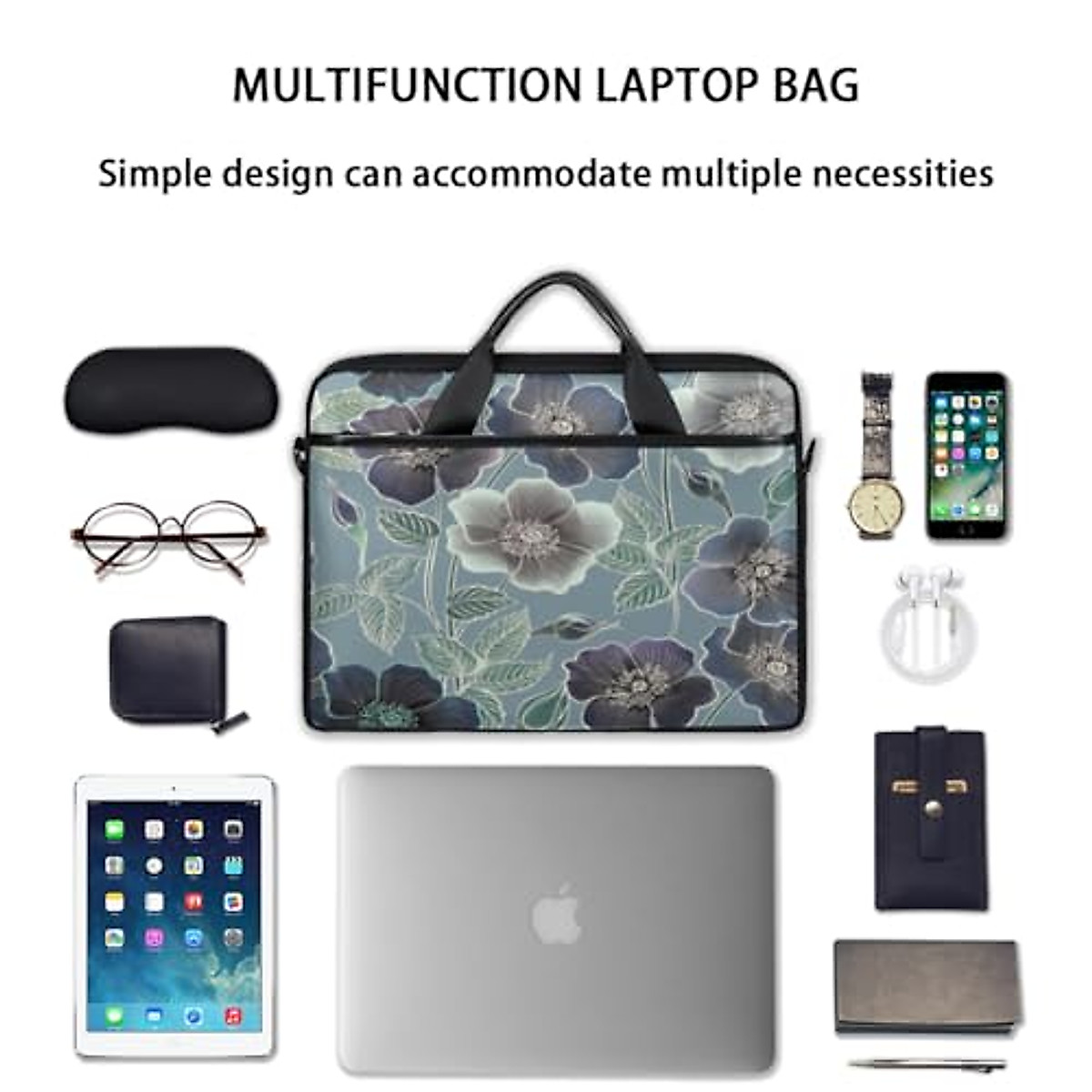 Vintage Flowers Laptop Computer Bag Waterproof Shoulder Messenger Bag 13-15 inch Durable Laptop Tote Bag with Shoulder Strap Handle Lightweight Crossbody Briefcase