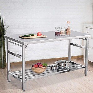 Stainless Steel Table, 24 x 60 Inches Folding Heavy Duty Table for Kitchen, Commercial Stainless Steel Prep Table with Adjustable Undershelf, for Restaurant, Home and Hotel