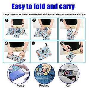 ATAMET 9 Pcs Reusable Grocery Bags, Foldable Shopping Bags, 50LBS Heavy Duty Durable Envirosax Bags, Machine Washable Waterproof Ripstop Tote Bags (Shiny Sweet Flowers)