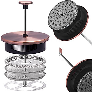 ADAMITA French Press Coffee Maker 8 cups 34 oz 304 Stainless Steel Coffee Press with 4 Filter Screens, Easy Clean Heat Resistant Borosilicate Glass - Free 100% BPA… (Copper-NRA1-S, 34oz)