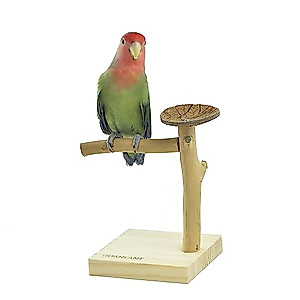 GUANLANT Natural Wood Bird Stands Feeder Toys, Tabletop Portable Training Parrots Perch Playstands Feeding Bowl Treats Toys,Bird Cage Playground Accessories for Parakeets Conure Budgies Lovebirds
