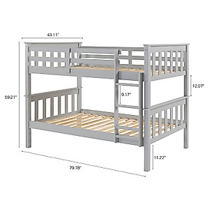 Bunk Bed Solid Wood Sturdy Twin Over Twin with Ladder and Safety Rail Grey - Kids' Twin Loft Bunk Bed with Headboard - by from The Tree Furniture