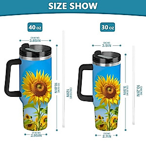 FRCSDIY Sunflower Insulated Tumbler with Handle and Straw Lid,30oz Leakproof Stainless Steel Cup BPA-Free Water Bottle
