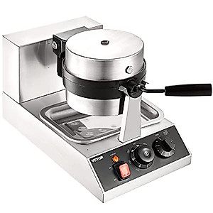 VEVOR Commercial Waffle Maker, 1300W Round Waffle Iron, Non-Stick Rotatable Waffle Baker Machine With 122-572℉ Temp Range and Time Control, Teflon-Coated Baking Pan Stainless Steel Body 120V
