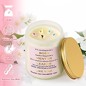 WATINC Jar Candle Gifts for Boss Lady, Vanilla Scented Candle for New Job Female Boss, 50H Burning 8oz Natural Soy Wax Stress Relief Christmas Boss Day Promotion Appreciation Gift for Women Leader