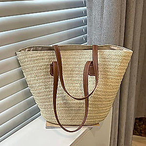 Juoxeepy Straw Bag for Women Summer Beach Bag Soft Woven Tote Bag Straw Purse Handmade Beach Bag Woven Rattan Shoulder Bag for Vacation