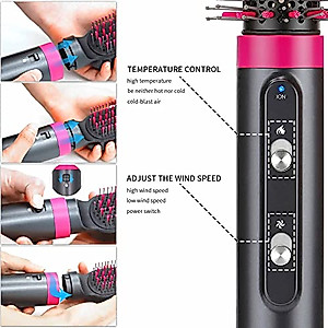 Hot-Air Hair Brush, 4 in 1 Hair Dryer Brush for Styling/Straightening/Curling/Fast Drying, Volumizer Salon Negative Ion Blow Dryer Brush