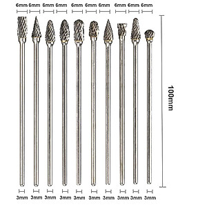 AYSUM 10pcs 1/8 Shank Long Double Cut Tungsten Carbide Burrs for Dremel, Rotary Burr Bits Rotary Files Burr Set for Die Grinder Rotary Tool, 4-Inch Length