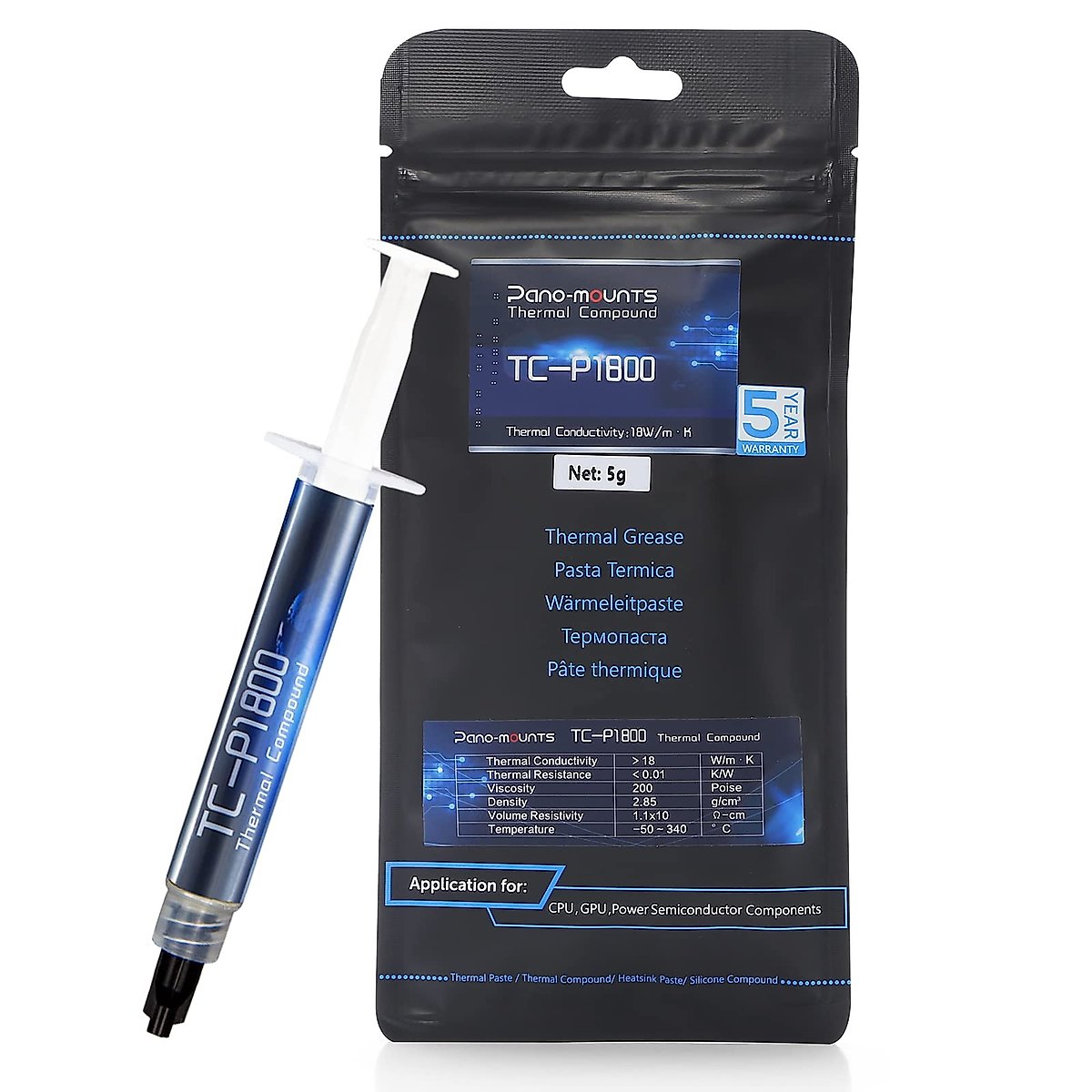 PANO-MOUNTS 18W/m•K 5g Thermal Paste, High Performance Thermal heatsink Compound CPU, for Cooling PC GPU, PS5, Laptops Graphics Cards and Other Processors
