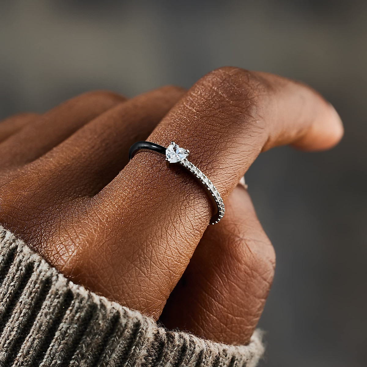 Story Jewellery Heart Rings for Women, Heart-Cut Half Enamel Promise Rings for Mother Daughter Best Friends, Silver Plated Jewelry Gifts Birthday Christmas Valentines Gifts for Women(Silver BK 09)