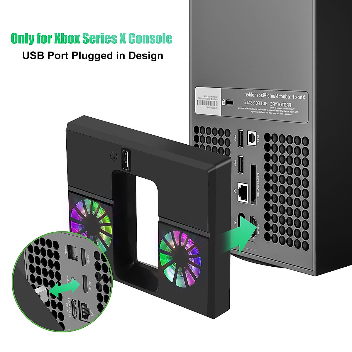 Linkstyle Cooling Fan for Xbox Series X, Vertical Cooling Stand Cooling System with Colorful RGB Lights and 1 USB Port