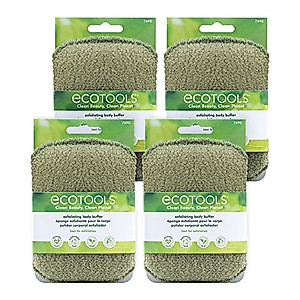 EcoTools Exfoliating Body Buffer, For Body Cleansing, Removes Dead Skin, Moderate Exfoliation, Bath & Shower Accessory, Designed With Strap, Sustainable & Vegan Body Scrubber, 4 Count