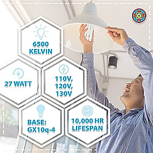 Mandala Crafts FML27 27-Watt 6500K Compact Fluorescent Light Bulbs with Quad Tubes, 4-Pin GX10q-4 Base FML 27, 2 Pack FML Lamp 27 Watt Bulbs (CFL)