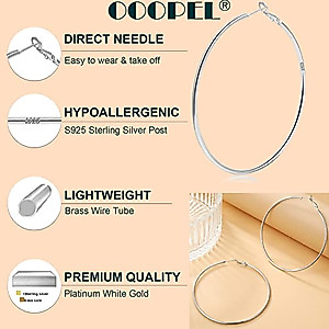 OOOPEL 2mm Sterling Silver Big Hoop Earrings For Women Sterling Silver Hoop Earrings Large Silver Hoop Earrings Womens Hypoallergenic Circle Endless Thin Hoop Oversize Silver Hoop Earrings For Women