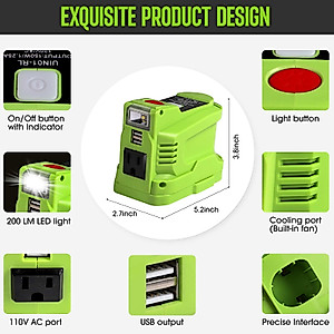 BTRUI for Ryobi Powered Inverter Generator 150 Watt for Ryobi 18V Battery, to 110v/120v AC output, Portable Power Source USB Charger Adapter, for Ryobi Power Station with LED Light
