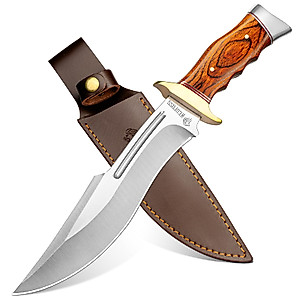 NedFoss SA78 Hunting Knife with Leather Sheath, 7" Survival Knives for Men, Outdoor Fixed Blade Knife with 440 Stainless-Steel Blade, Bushcraft Knife for Hiking